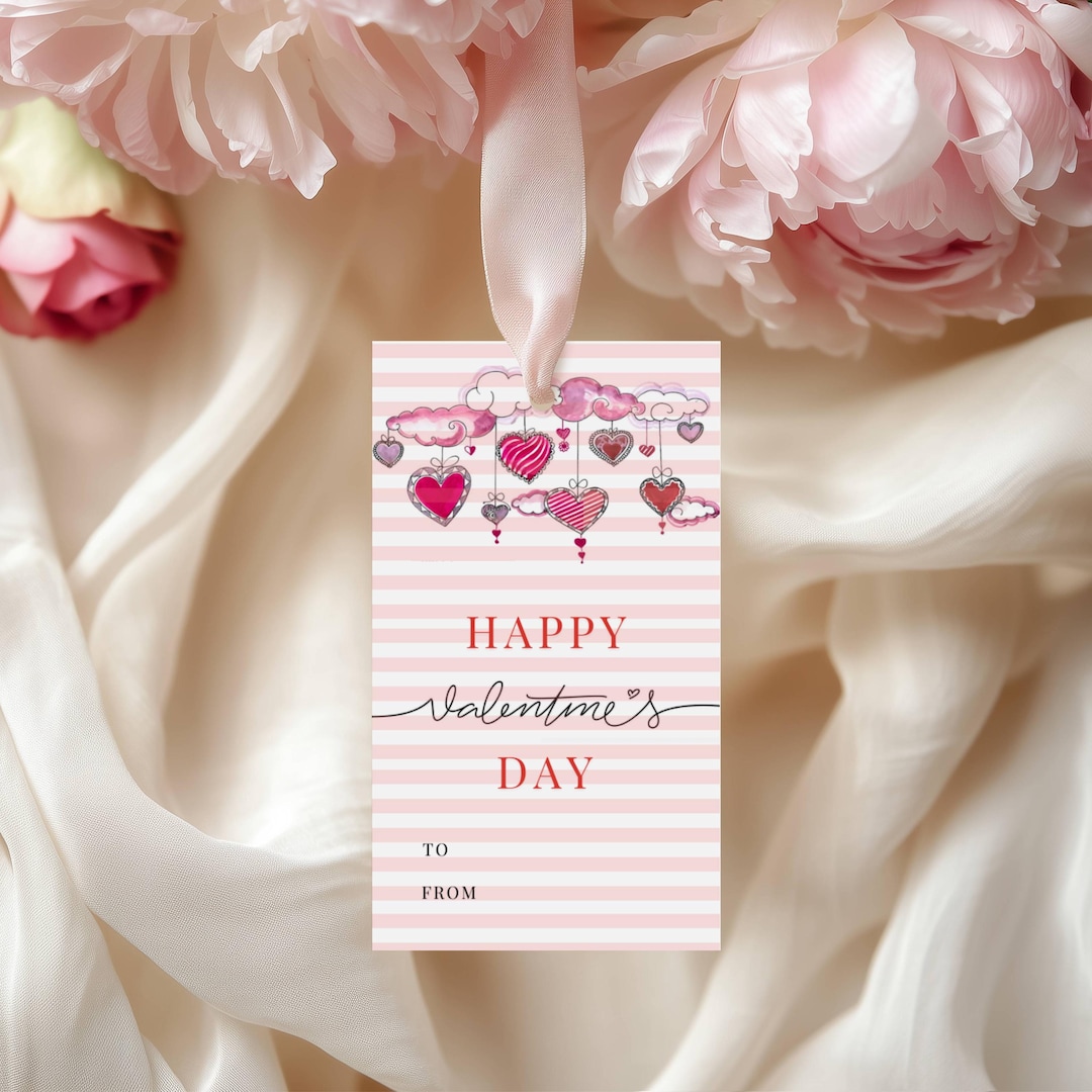 Happy Valentines Day Gift Tag Printable, Classic Stripes Editable Favor ...