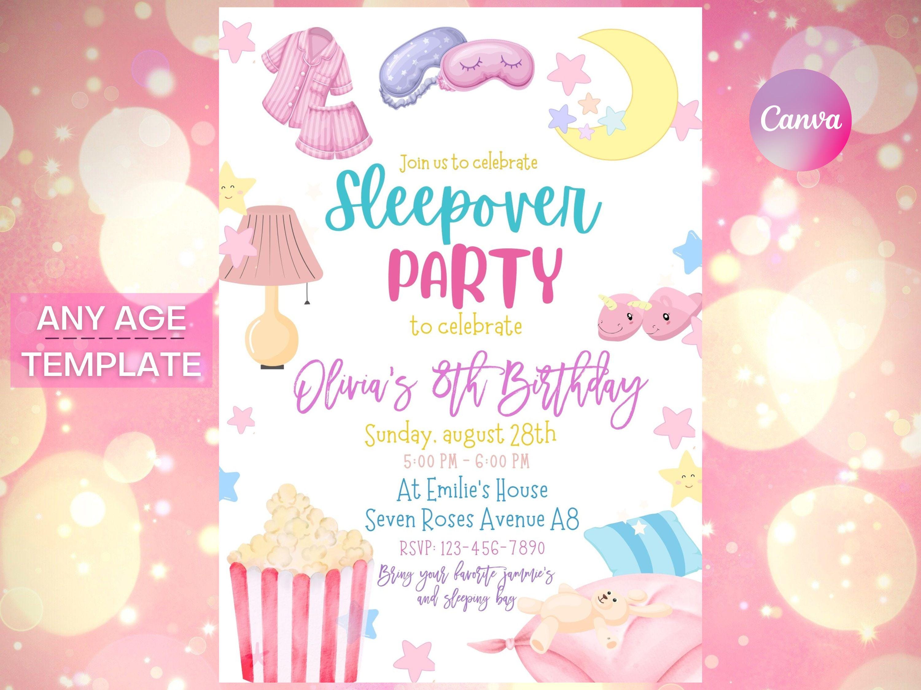 Sleepover Party Birthday Invitation, Any Age Sleepover Party Template ...
