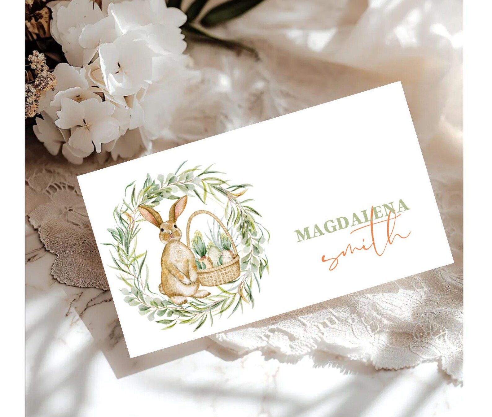 Floppy Bunny Food Label Place Card Template, Editable Floral Easter ...
