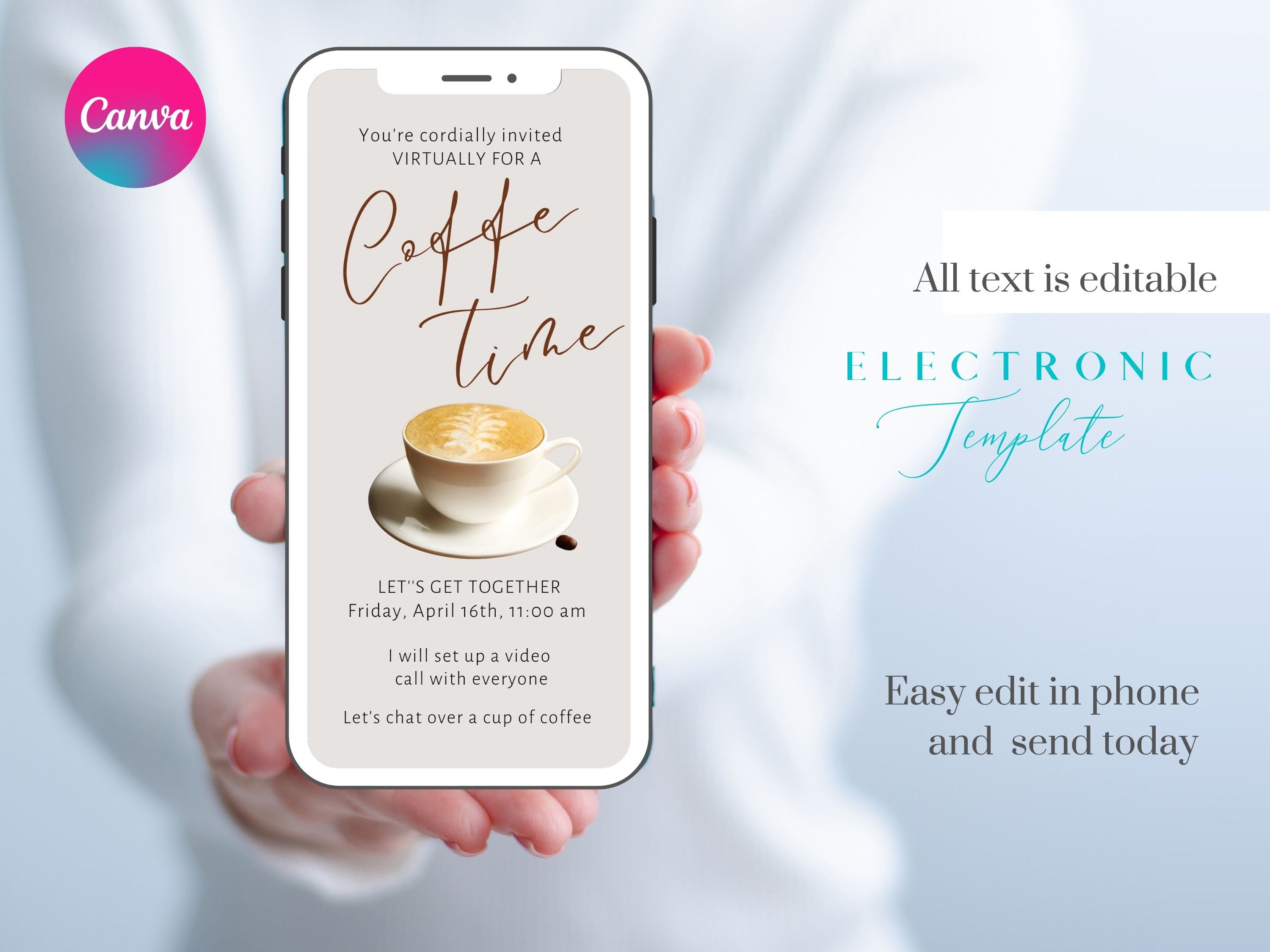 Digital Coffee Virtual Online Invitation Mobile Phone Electronic Text ...