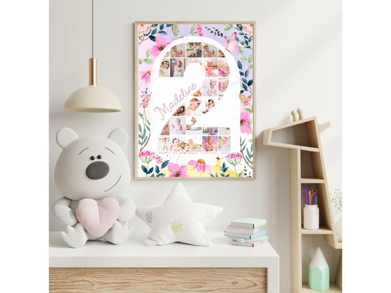 Floral Arch Birthday Number 2 Photo Collage, Number TWO Photo Template ...