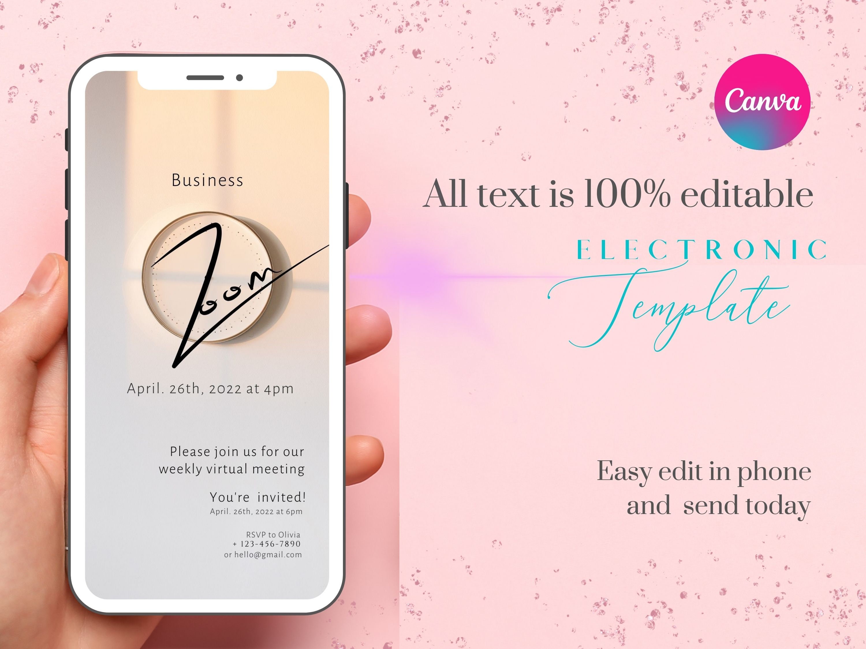 Simple Business Meeting Zoom Invitation Mobile Phone Editable - Etsy