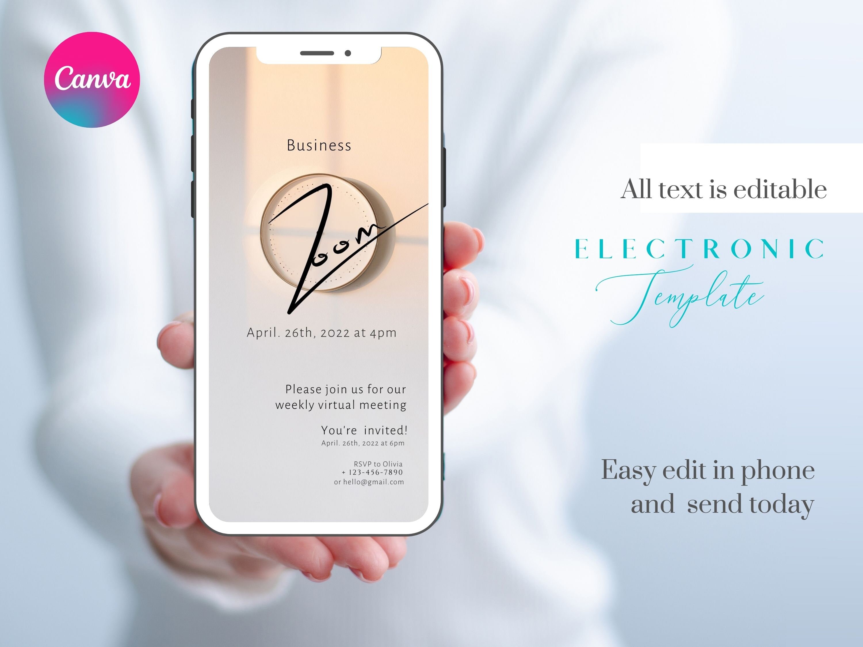 Simple Business Meeting Zoom Invitation Mobile Phone Editable - Etsy