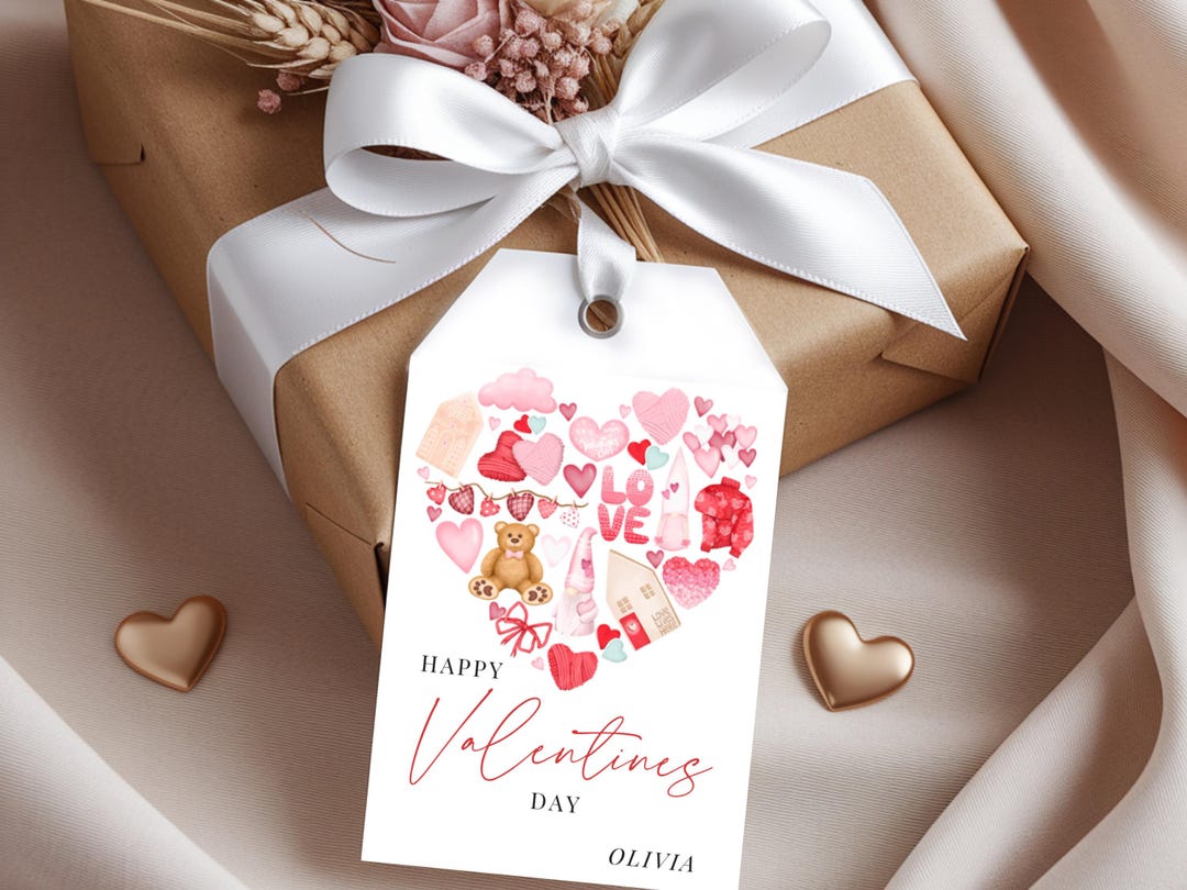 Valentines Tag Printable, Digital Cute Toys Heart Gift Favor Template ...
