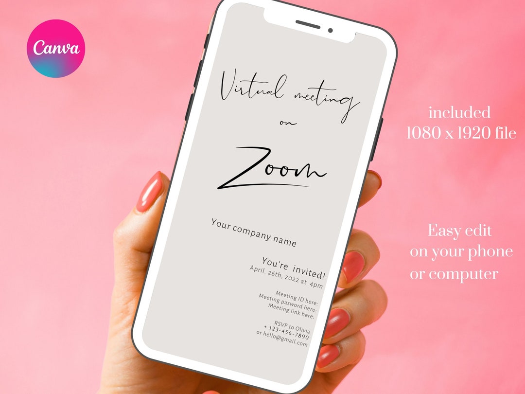 Minimalist Business Meeting Zoom Invitation Mobile Phone Editable ...