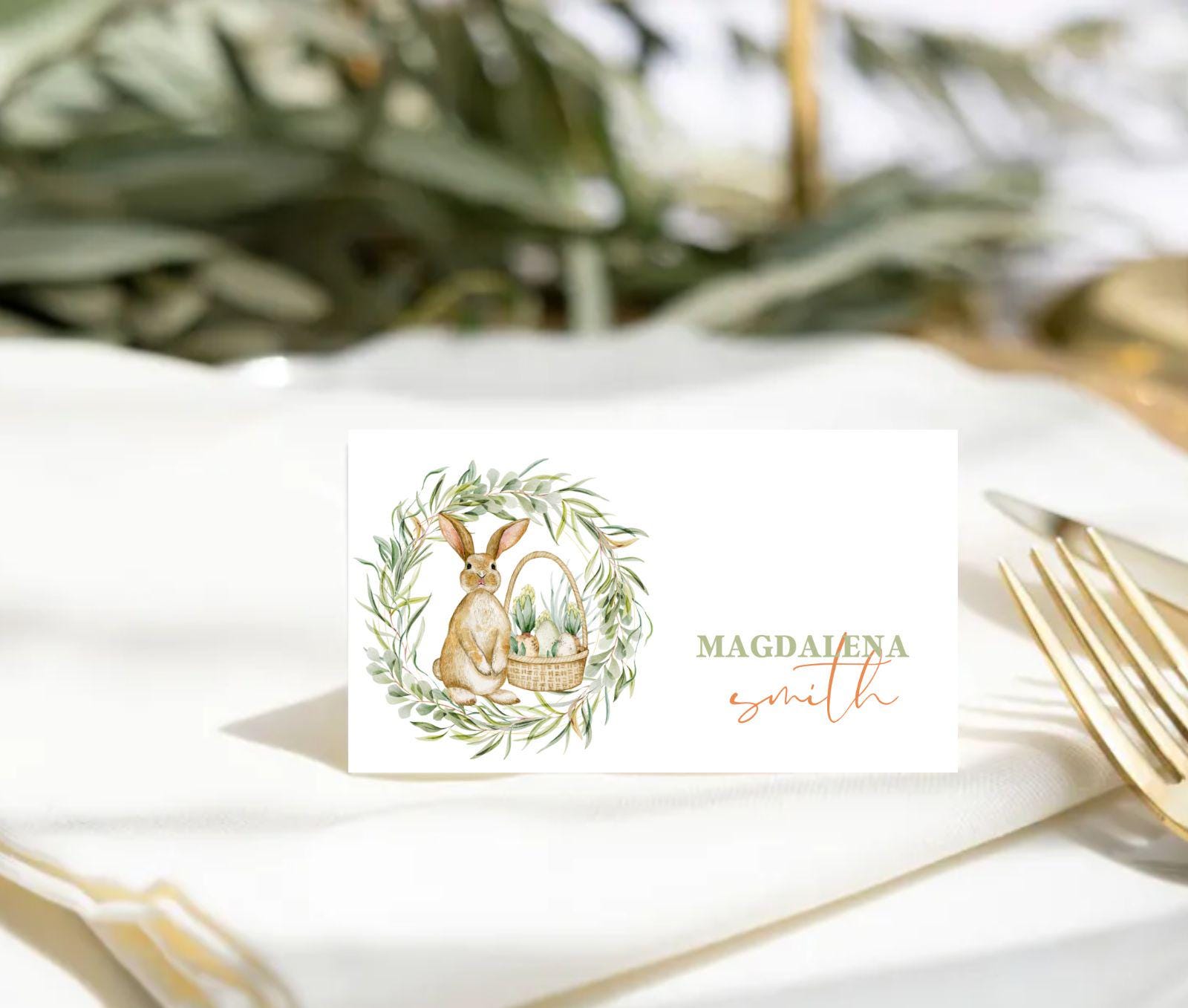 Floppy Bunny Food Label Place Card Template, Editable Floral Easter ...