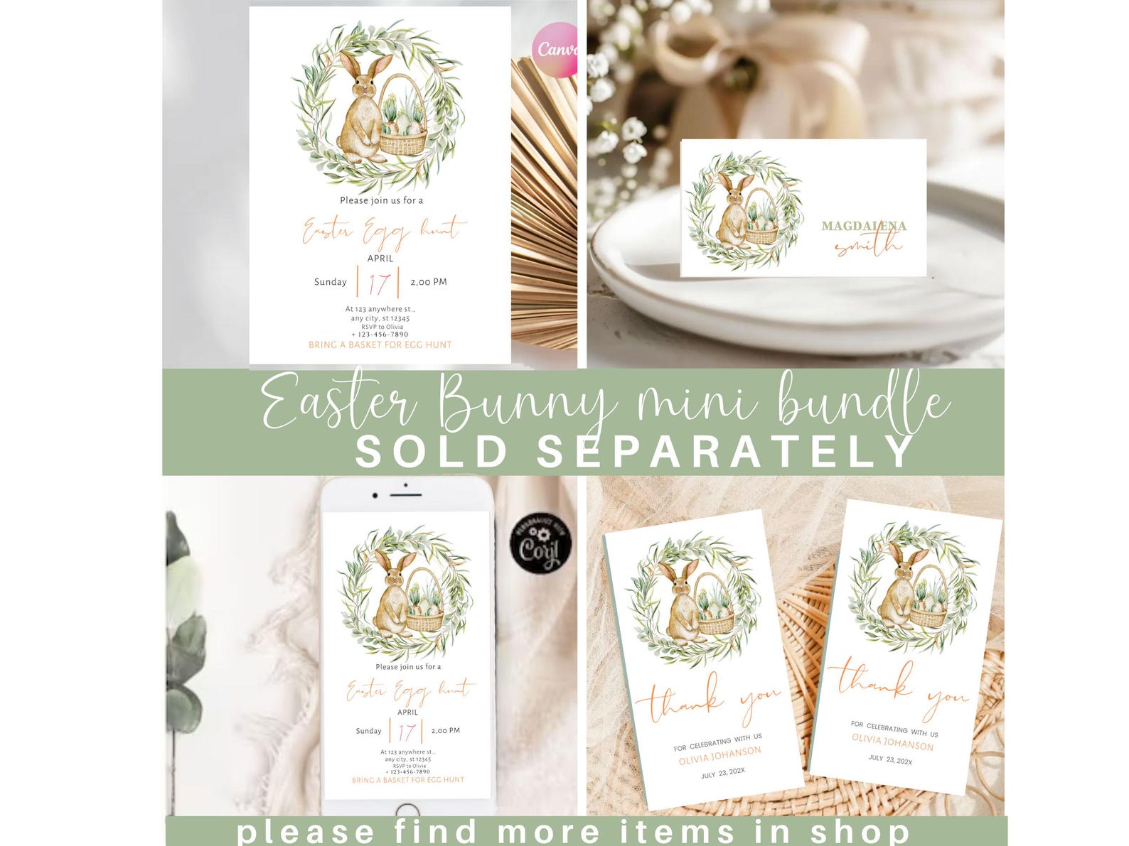 Floppy Bunny Food Label Place Card Template, Editable Floral Easter ...