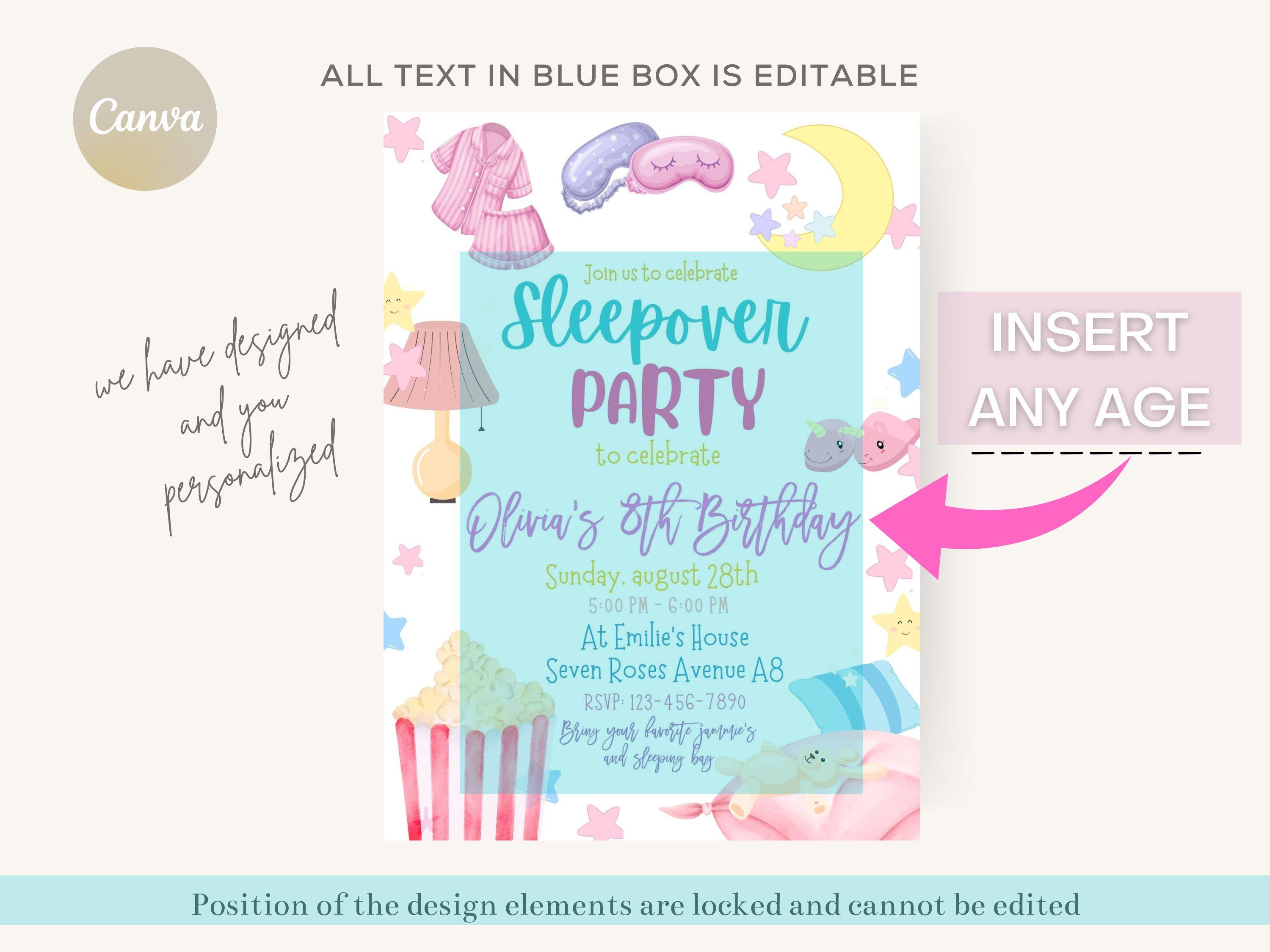 Sleepover Party Birthday Invitation, Any Age Sleepover Party Template ...
