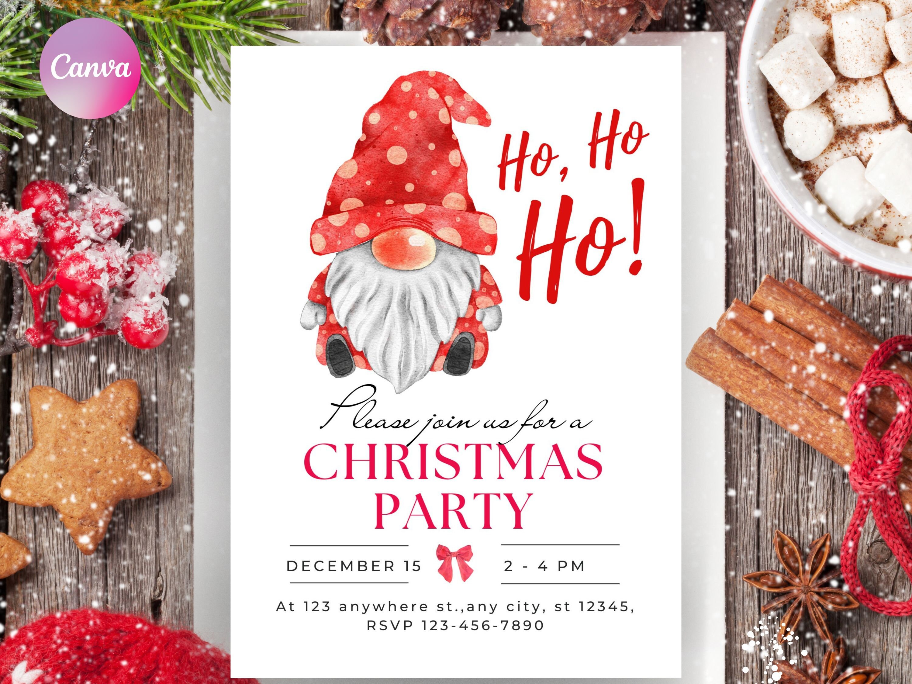 Christmas Gnome Invitation Printable Template Hohoho - Etsy