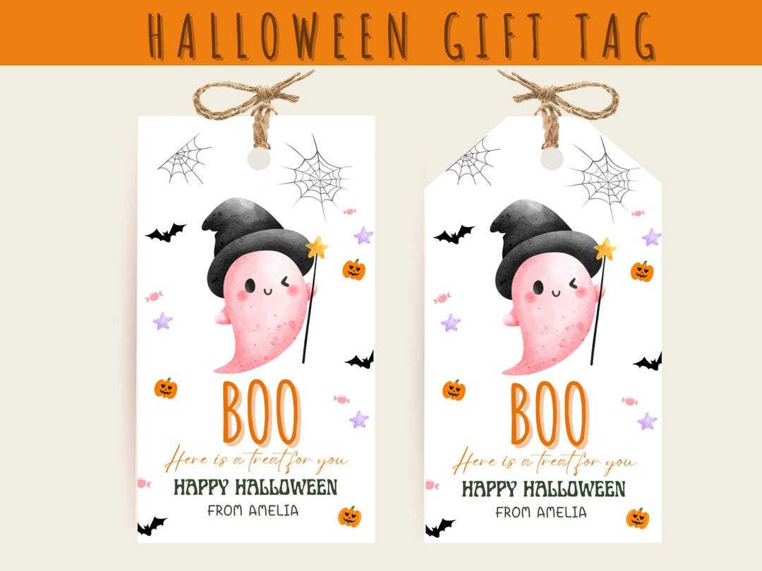Halloween Gift Tag Template, Editable Canva Ghost Tag, Digital Party ...