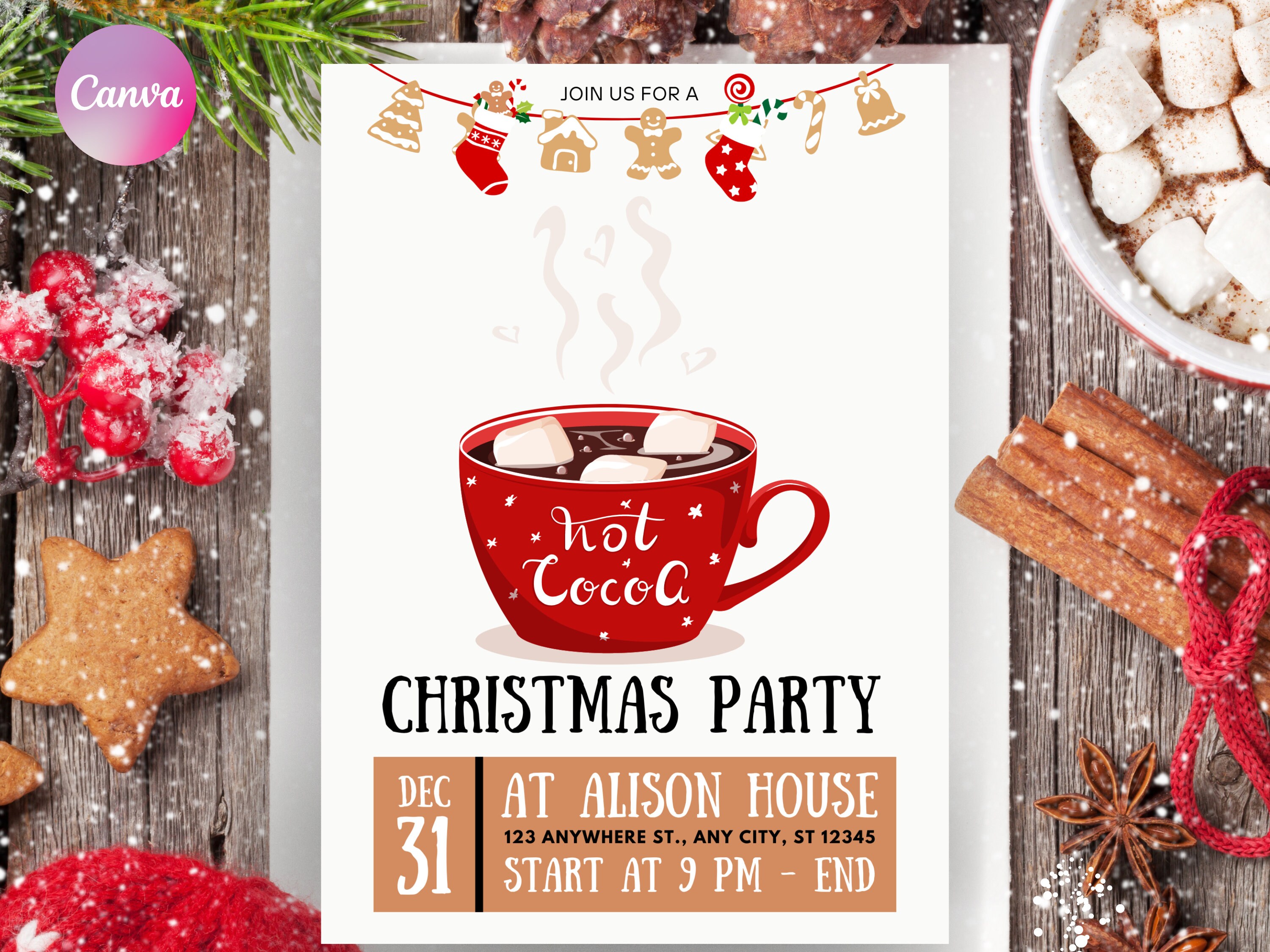 Hot Cocoa Christmas Party Invitation Editable Text Invite Template ...