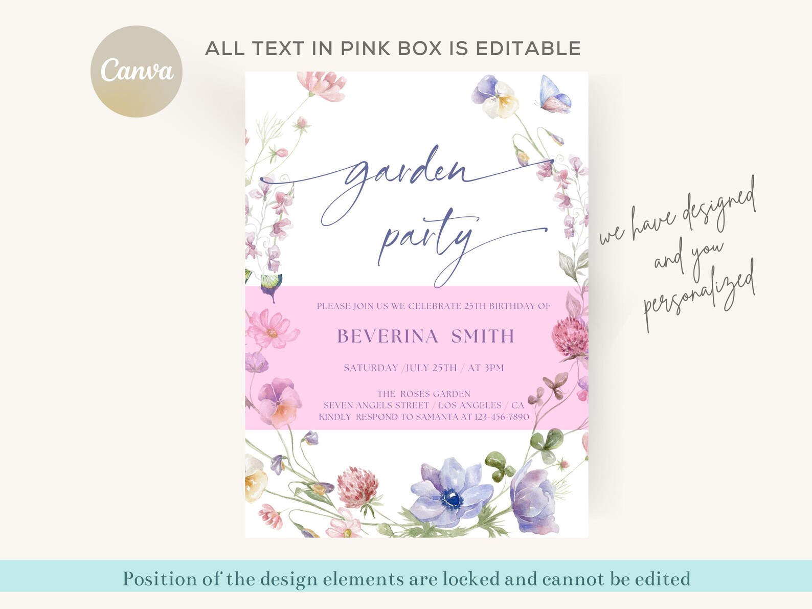 Wildflower Garden Party Invitation Template, Floral Editable Invitation ...