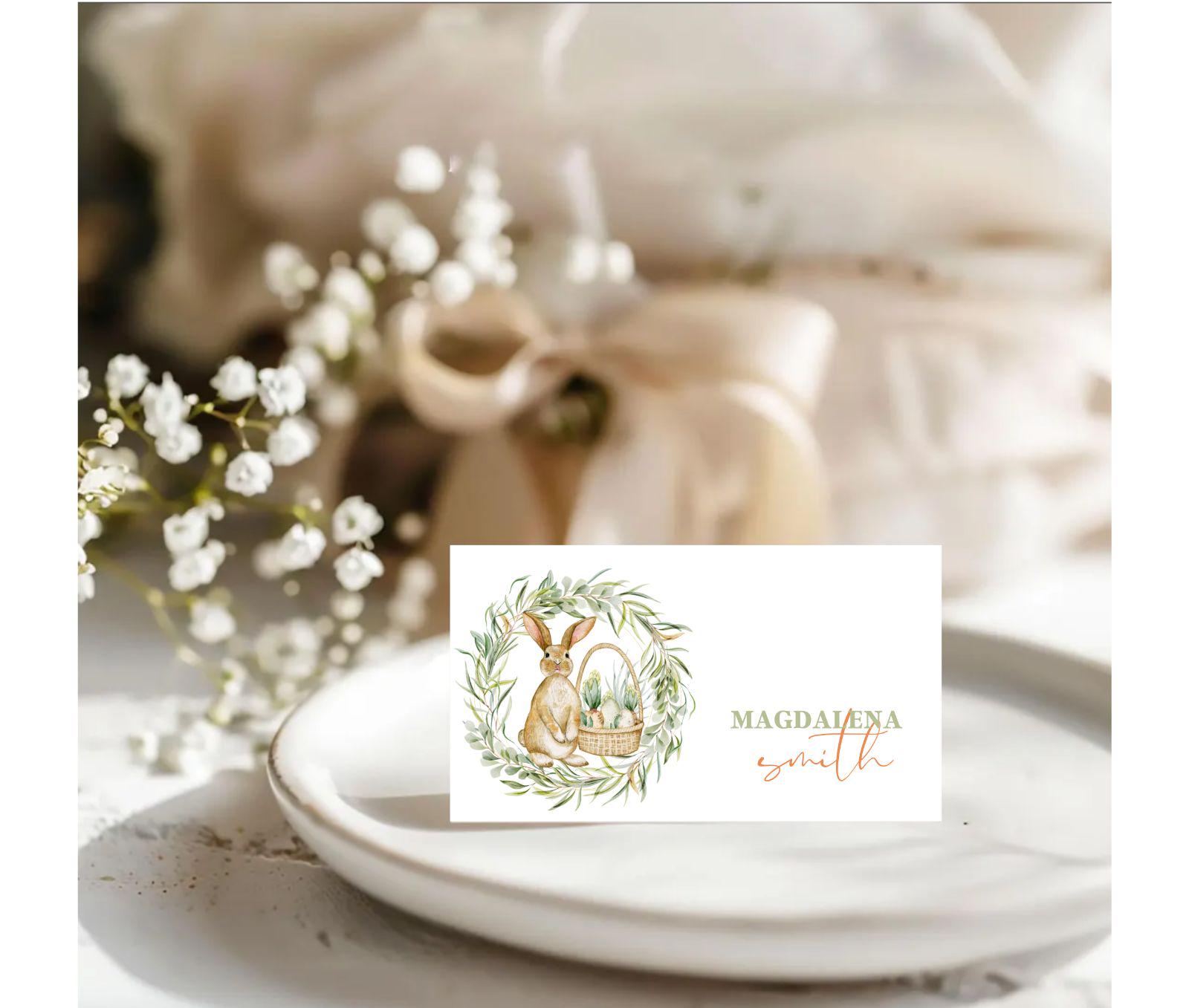 Floppy Bunny Food Label Place Card Template, Editable Floral Easter ...