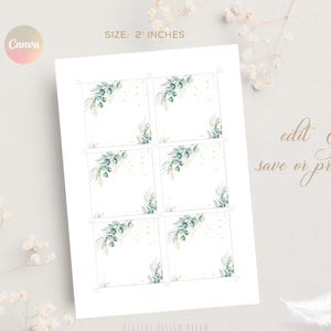 Greenery Eucalyptus Favor Tag Template, Classic Square Editable Canva ...