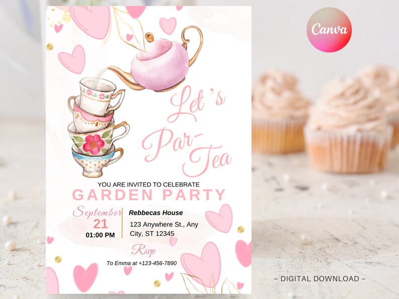 Pink Teacup Garden Tea Party Invitation let's Par-tea Template With ...