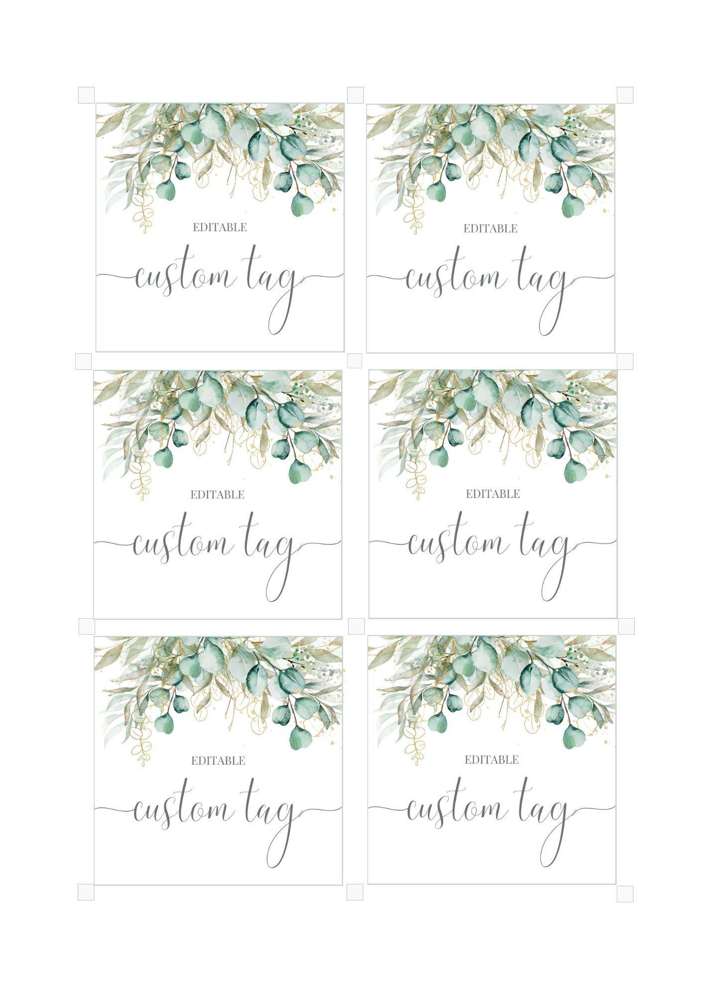 Digital Greenery Eucalyptus Custom Tag Template, Classic Editable Canva ...