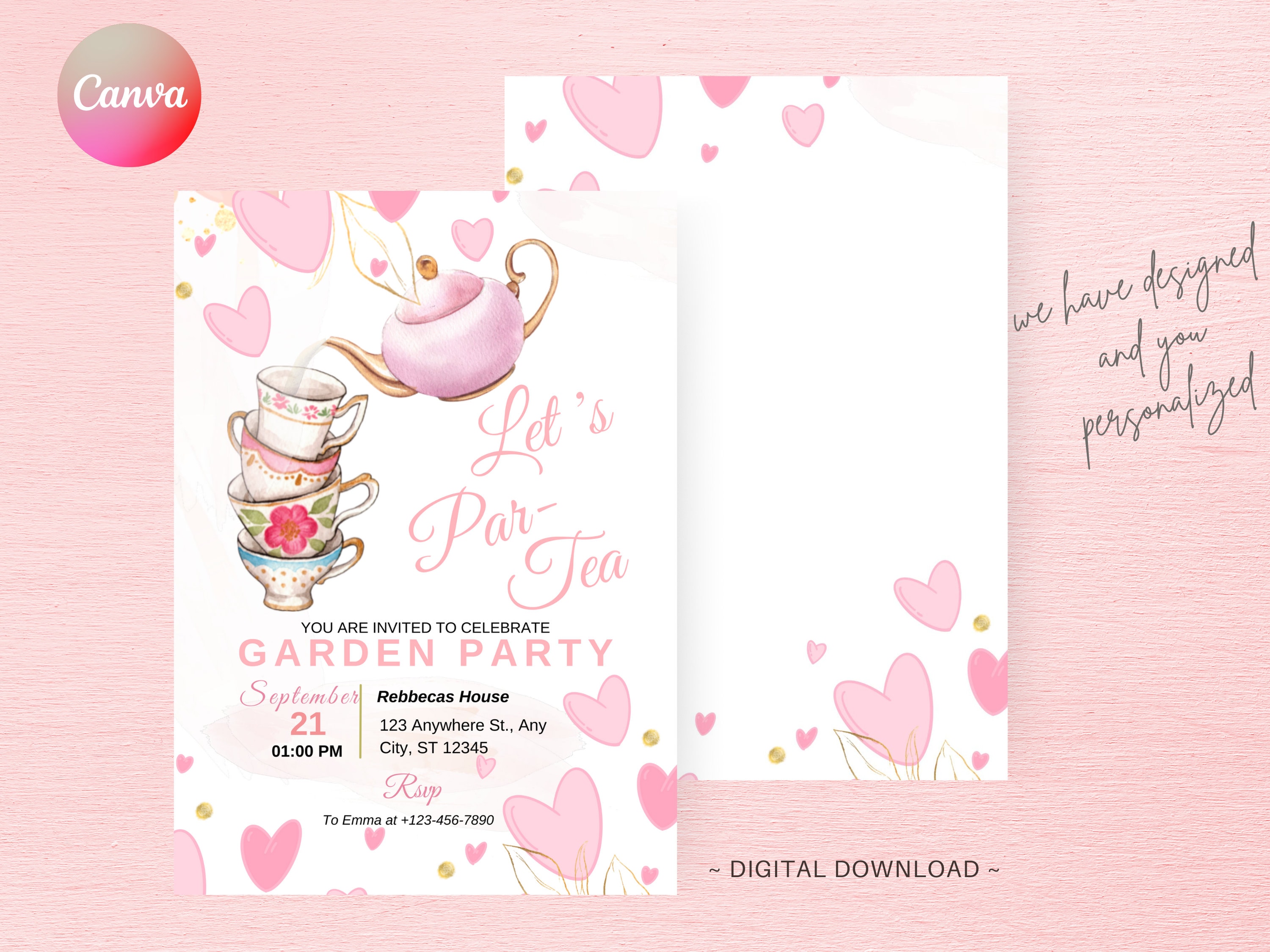 Pink Teacup Garden Tea Party Invitation let's Par-tea Template With ...