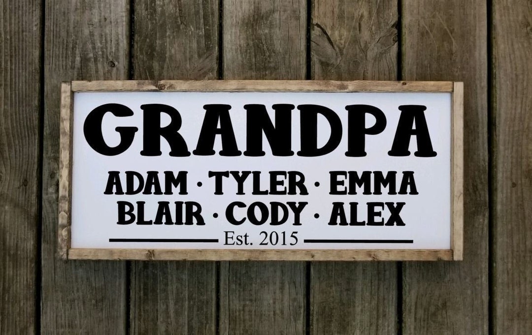 Grandpa With Names and Established Sign Framed Painted Signs - Etsy
