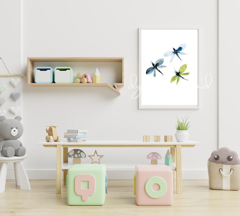 Dragonfly Watercolor Print, Nursery Decor, Bug Art Printable ...