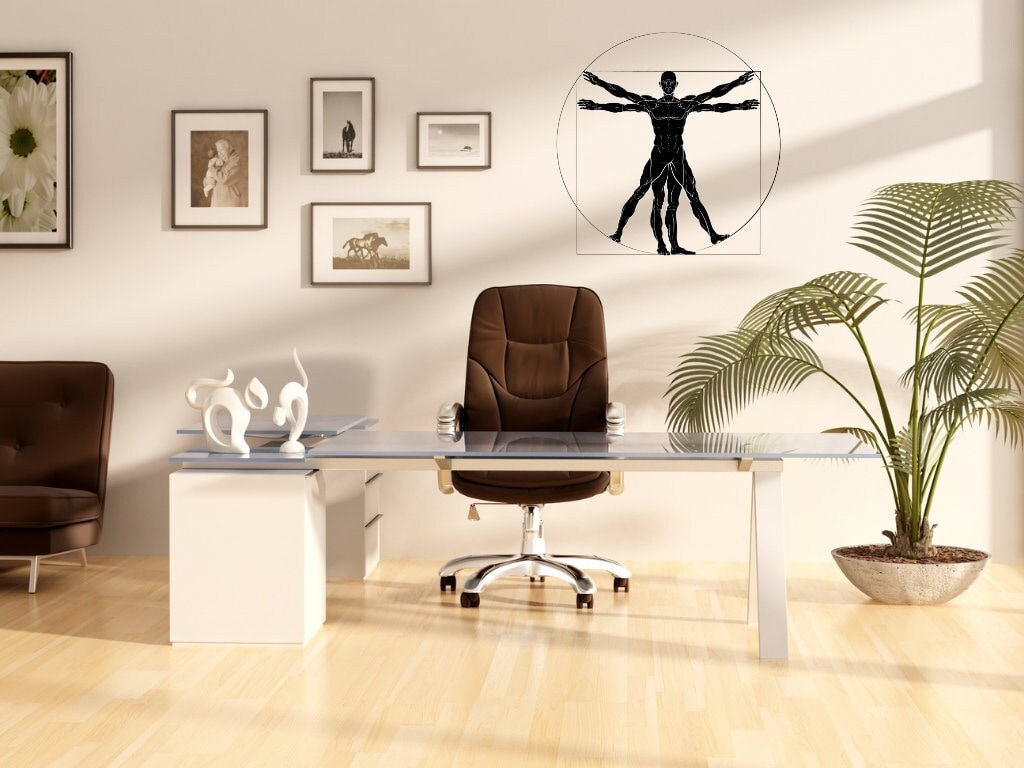Printable Decal Sticker, Home Office Decor Gift, Vitruvian Man Print ...