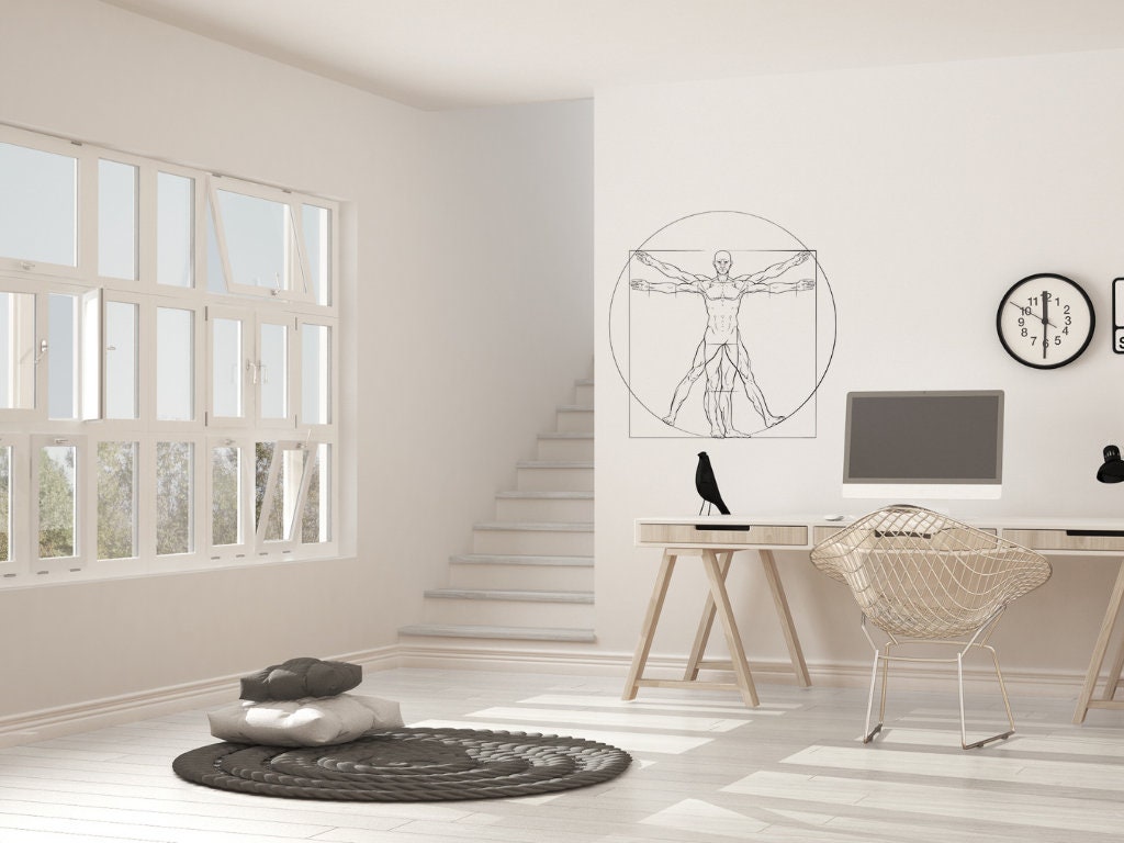 Printable Decal Sticker, Home Office Decor Gift, Vitruvian Man Print ...