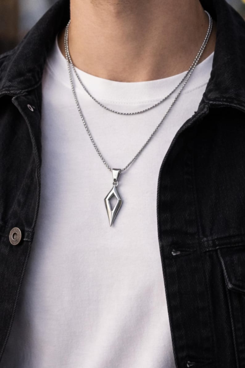 Geometric Pendant Necklace for Men, Stainless Steel Minimalist Pendant ...