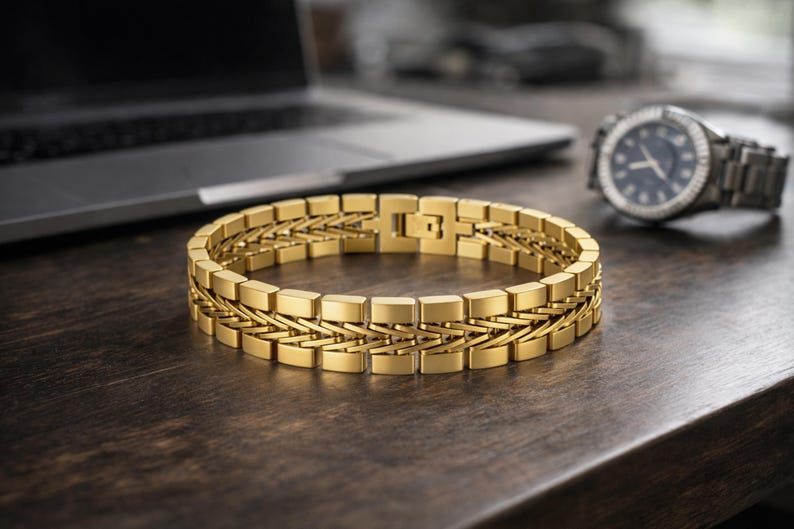 Men’s Stainless Steel Chunky Link Bracelet in Gold, Silver or Two Tone ...