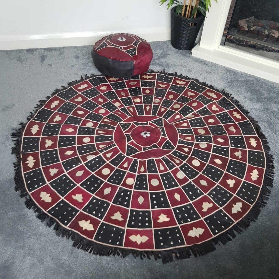African Vintage Hausa Leather Decorative Carpet Mat With Ottoman - Etsy