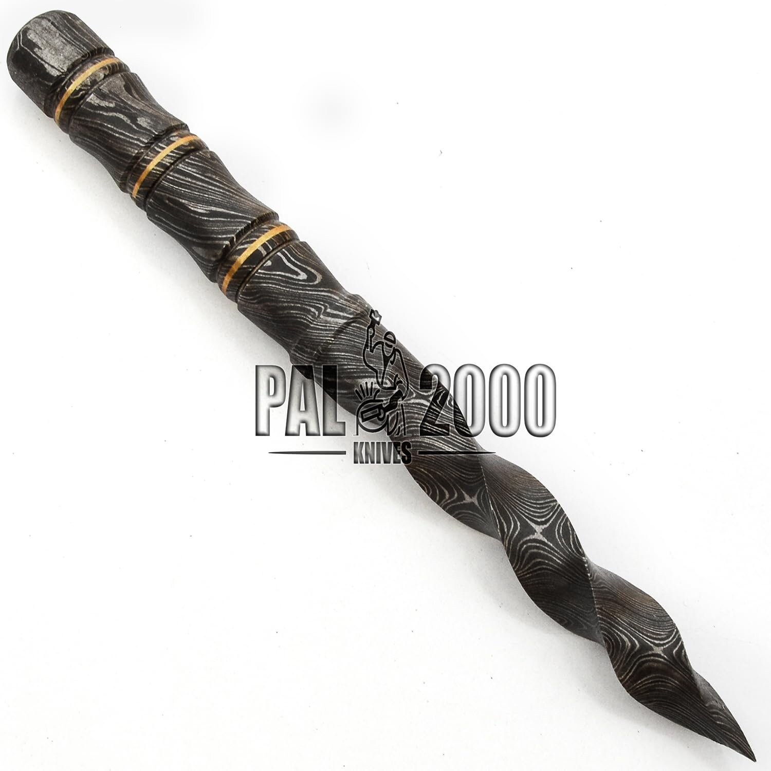 Damascus Steel Fixed Blade Hunting Tri-edge Spiral Kris Dagger Knife ...