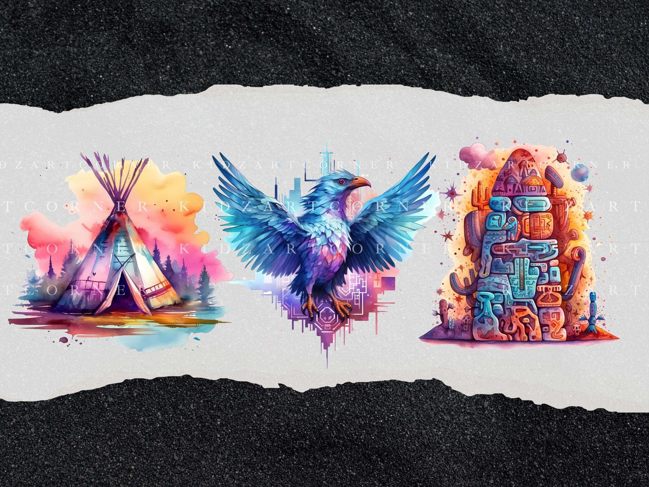 Native American Watercolor Clipart Indian PNG Bison Wolf Desert Cactus ...