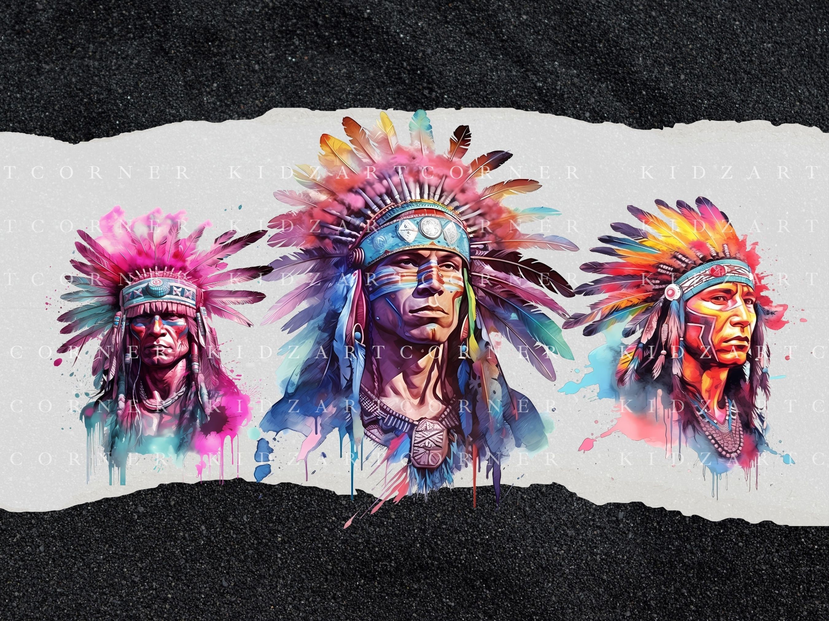 Native American Watercolor Clipart Indian PNG Bison Wolf Desert Cactus ...