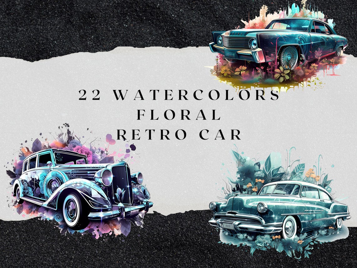 22 Retro Cars Clipart Watercolor Old Car Retro, Vintage Car Digital ...