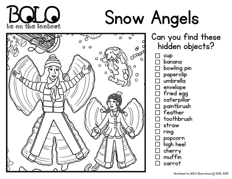 Hidden Pictures - Hidden Objects - Snow Angels - BOLO - Be on the Look ...