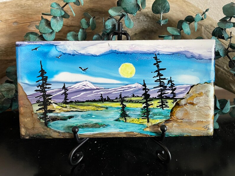 NEW Mountain Dreams, Original Alcohol Ink on Ceramic Tile, Colorado ...