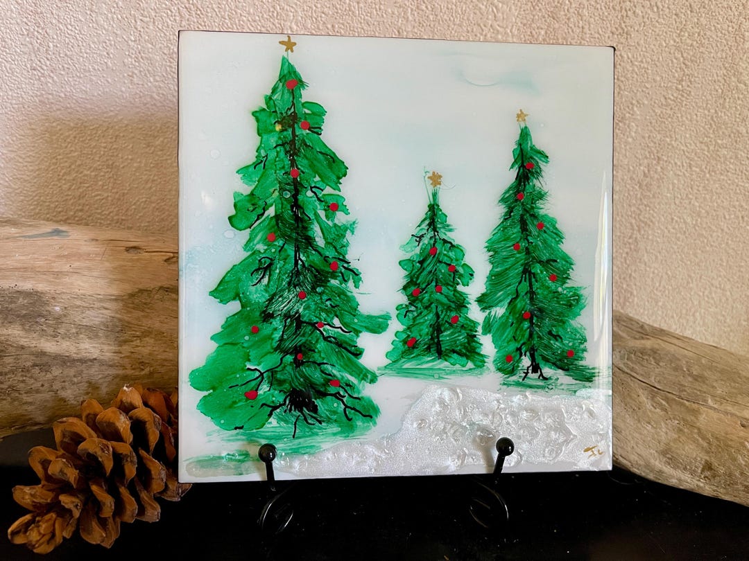 LARGE! 6x6” Alcohol Ink Ceramic Art Tile Enhanced With Crushed Glass ...