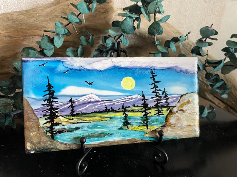 NEW Mountain Dreams, Original Alcohol Ink on Ceramic Tile, Colorado ...