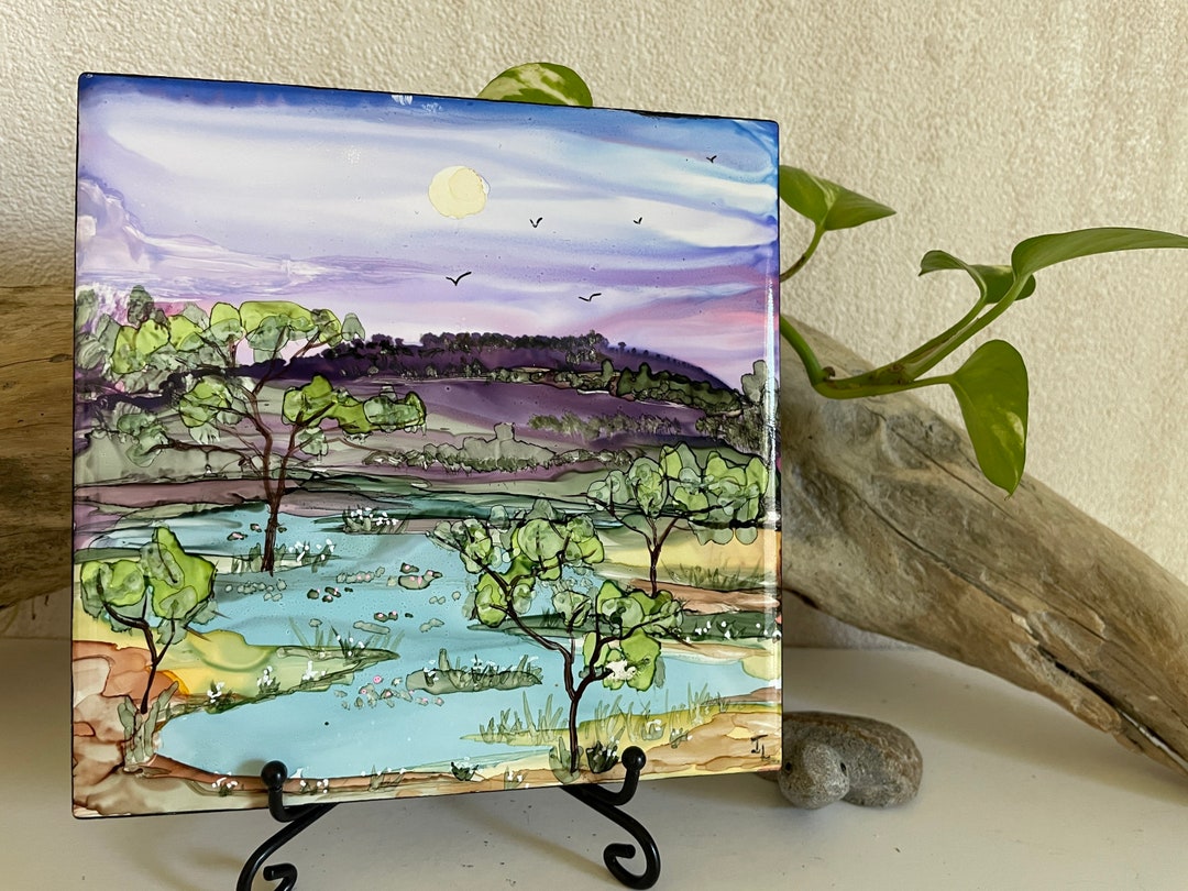 Lily Ponds. Large 6x6 Ceramic Tile Hand Painted With Alcohol Inks ...