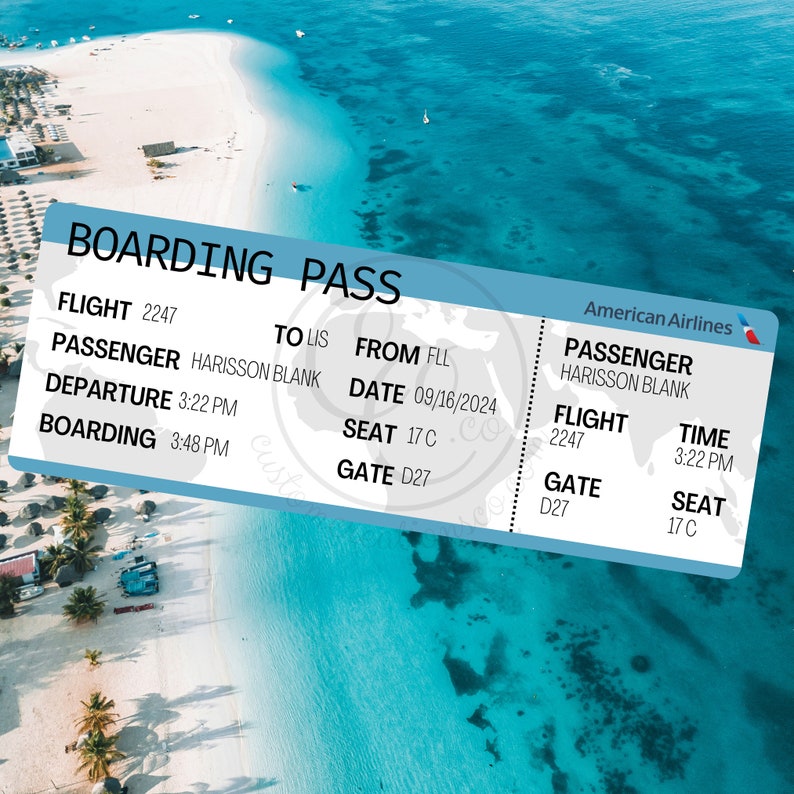 Custom Boarding Pass Airline Ticket Personalized Boarding - Etsy