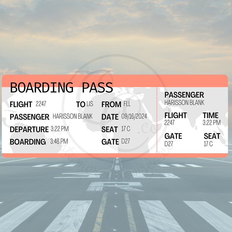 Custom Boarding Pass Airline Ticket Personalized Boarding - Etsy