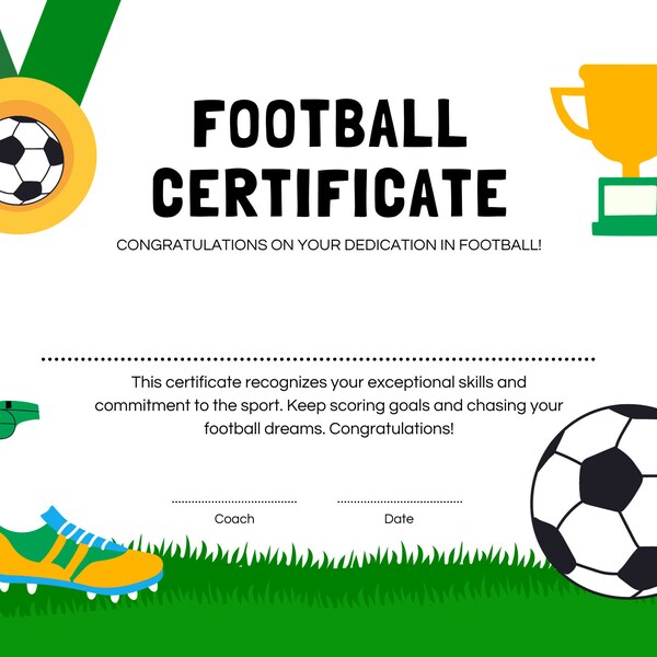 Football Certificate Editable - Etsy