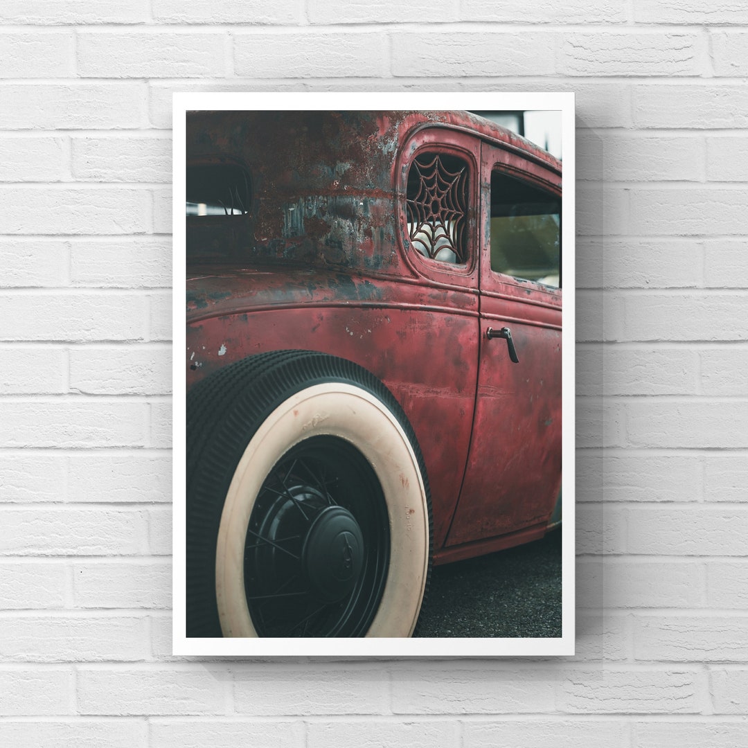 Vintage Car Wall Art, Classic Car Photography, Retro Wall Decor, Rustic ...