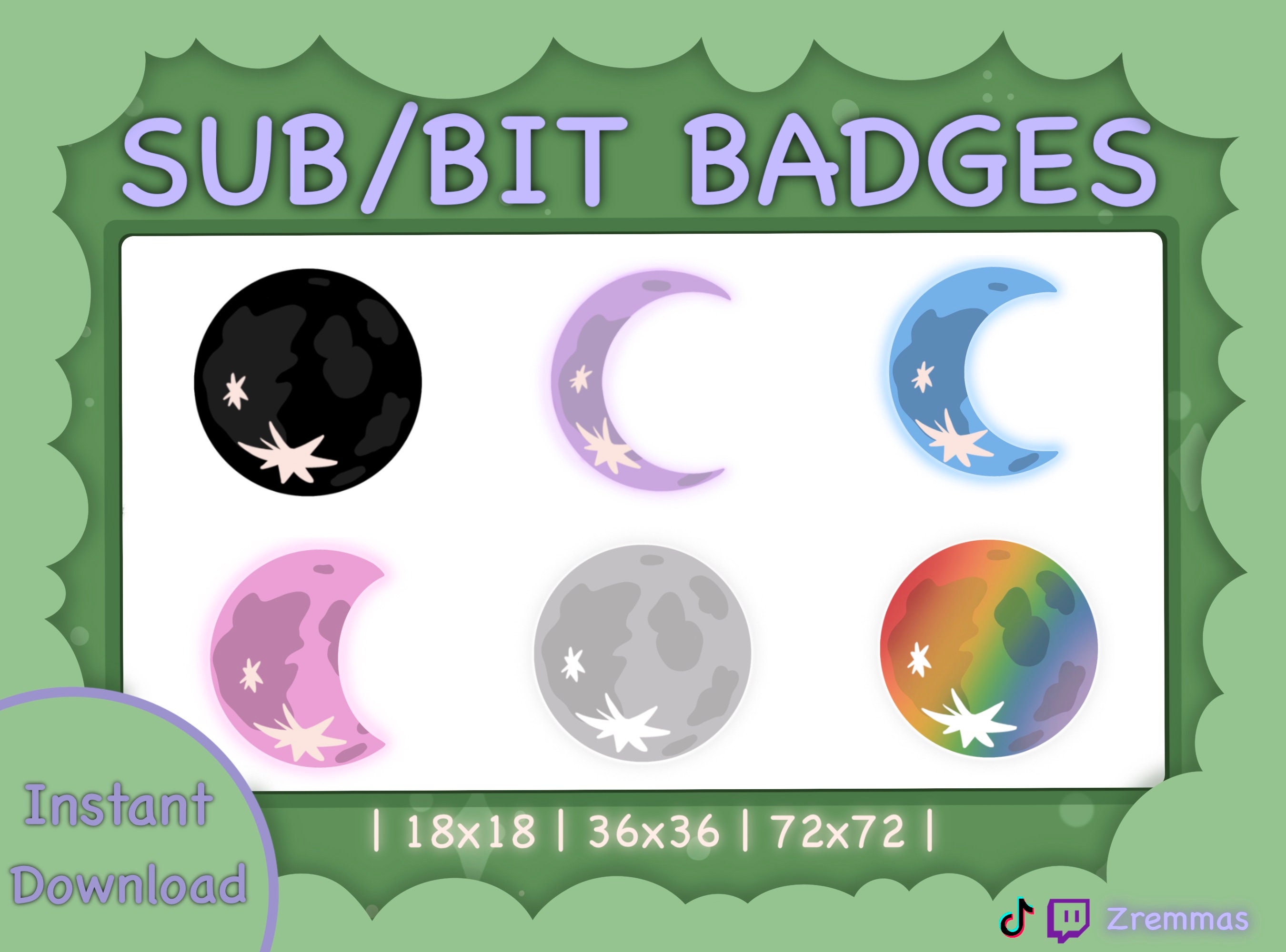 Moon Phases Twitch Badges / Streamer Graphics / Bit Badges / Sub Badges ...