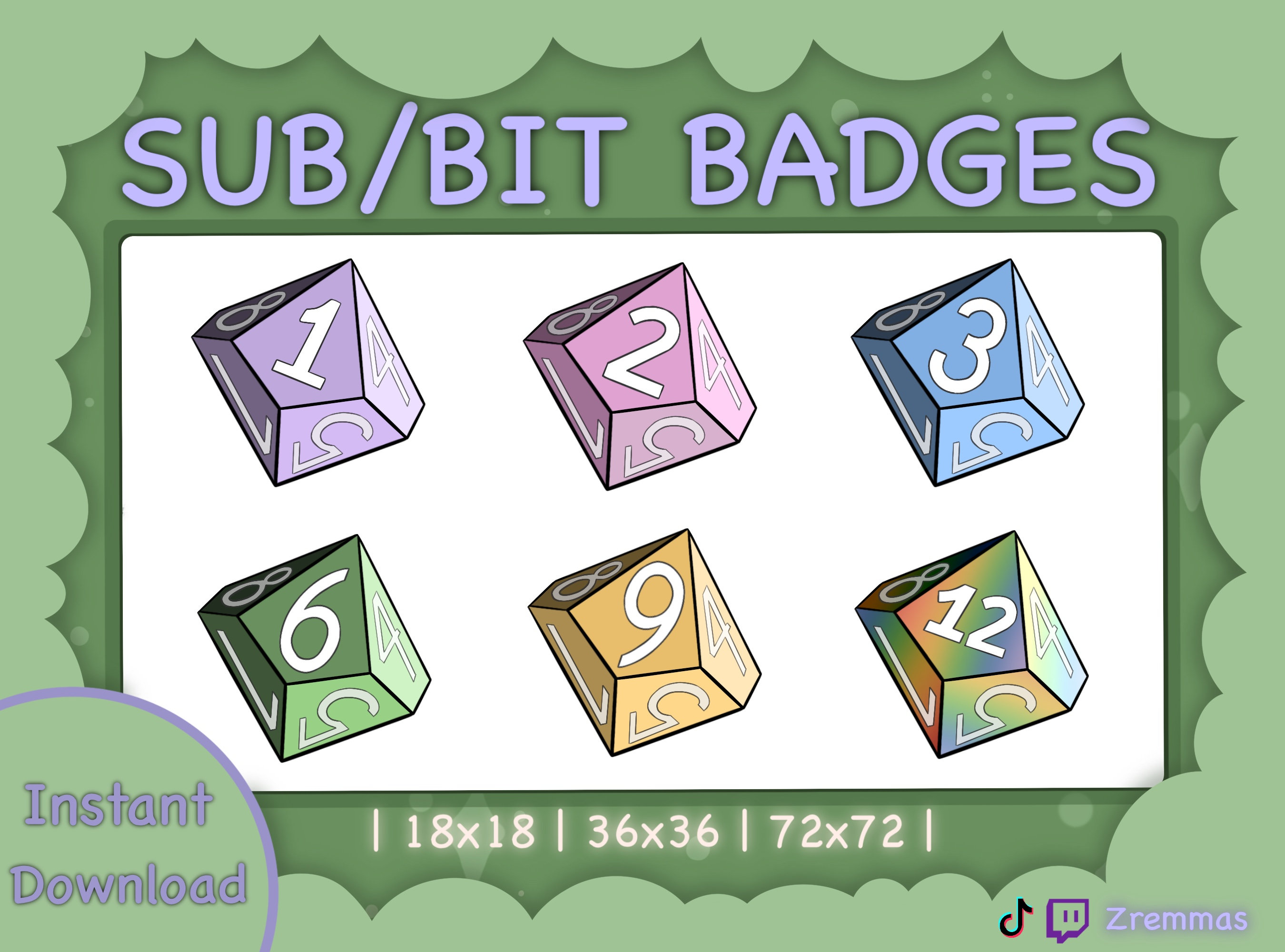 Dice Twitch Badges / Streamer Graphics / Sub Badges / Bit Badges / DND ...
