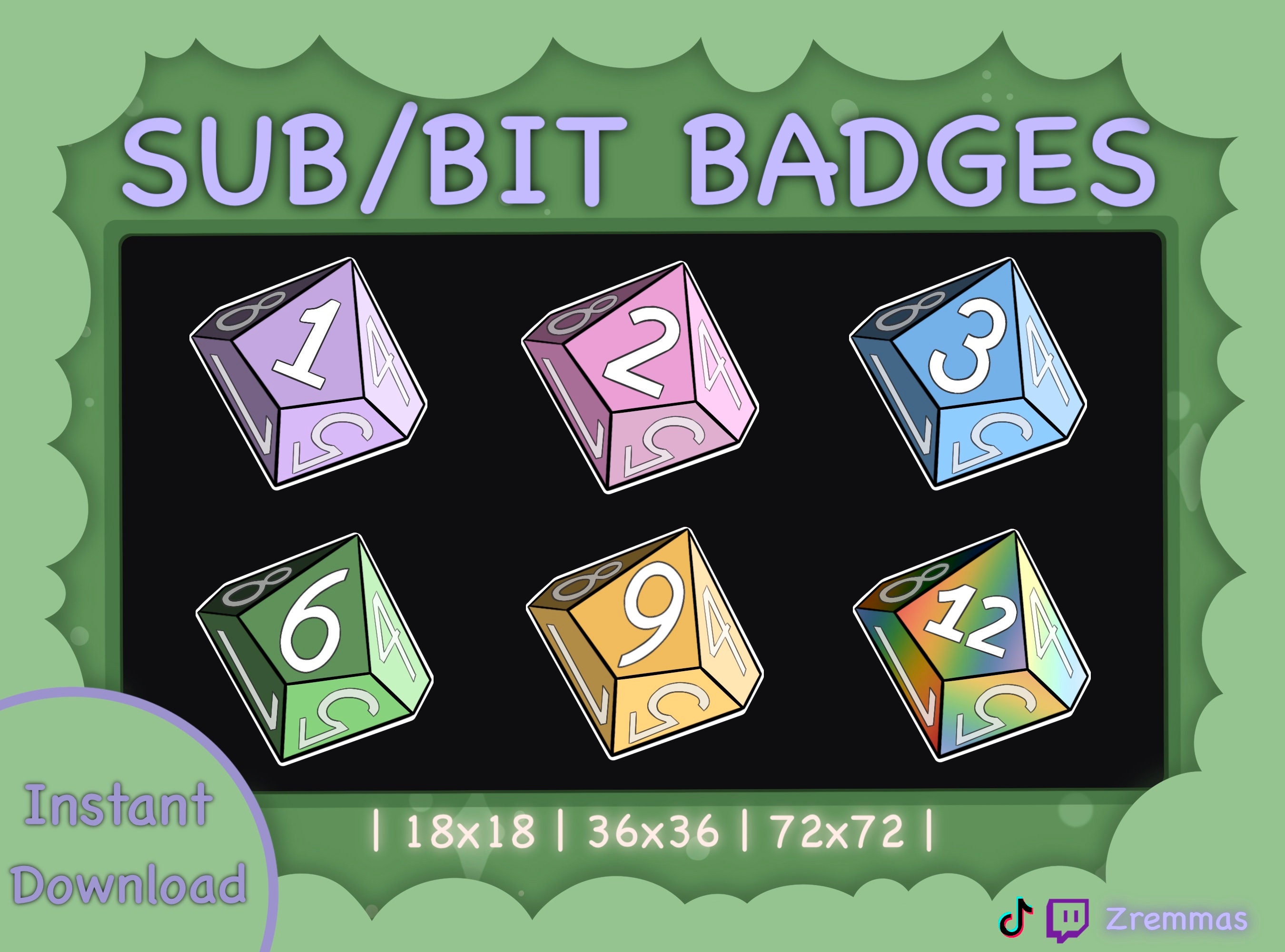 Dice Twitch Badges / Streamer Graphics / Sub Badges / Bit Badges / DND ...
