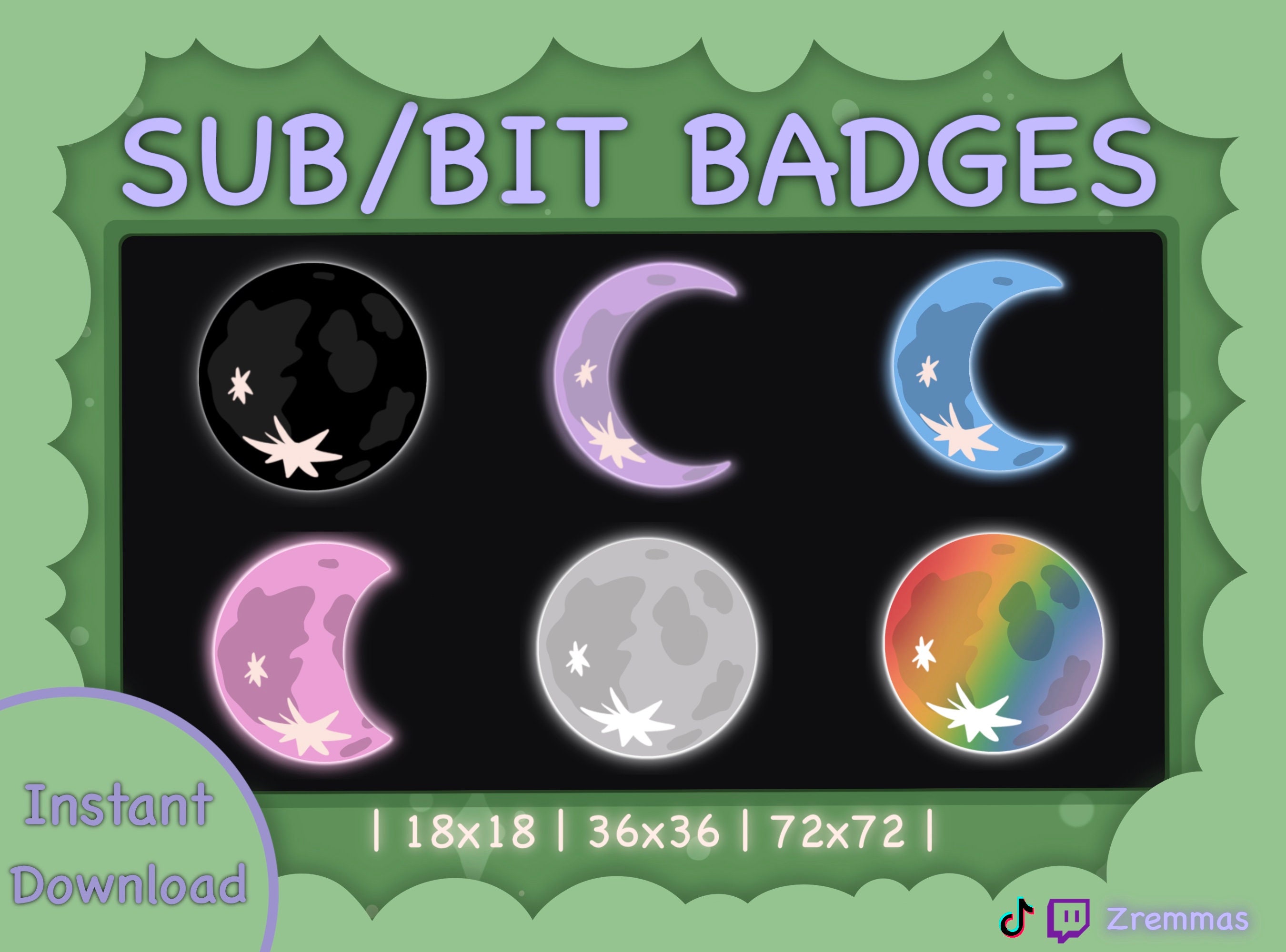 Moon Phases Twitch Badges / Streamer Graphics / Bit Badges / Sub Badges ...