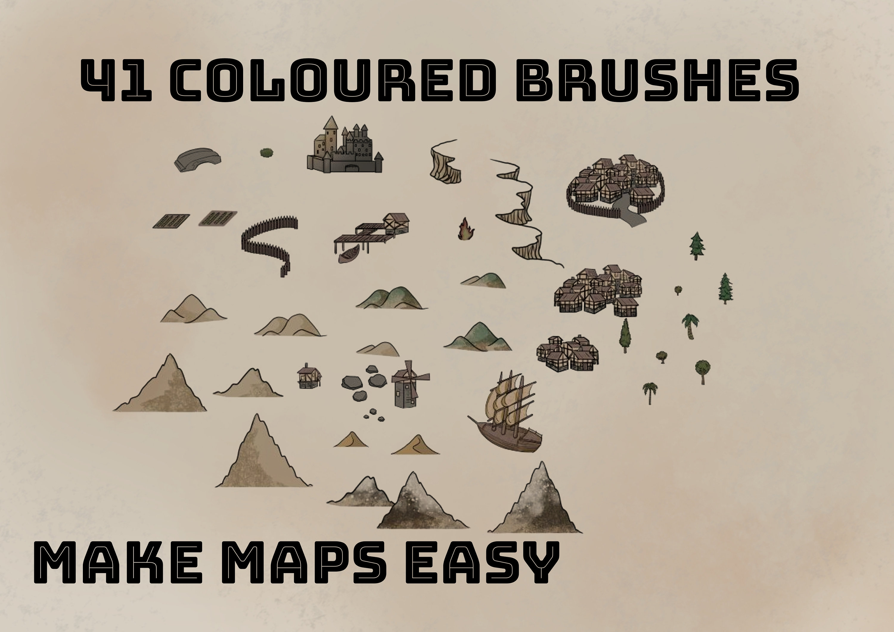 63-base Medieval Map Brush Set for Krita - Etsy