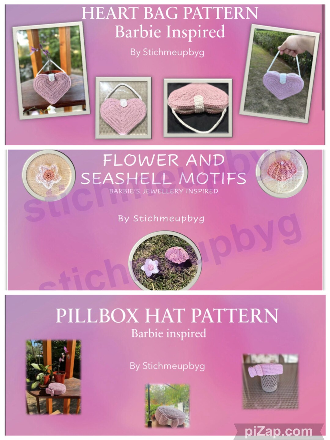 Barbie Inspired Crochet Pattern Bundle, Pillbox Hat, Heart Bag ...