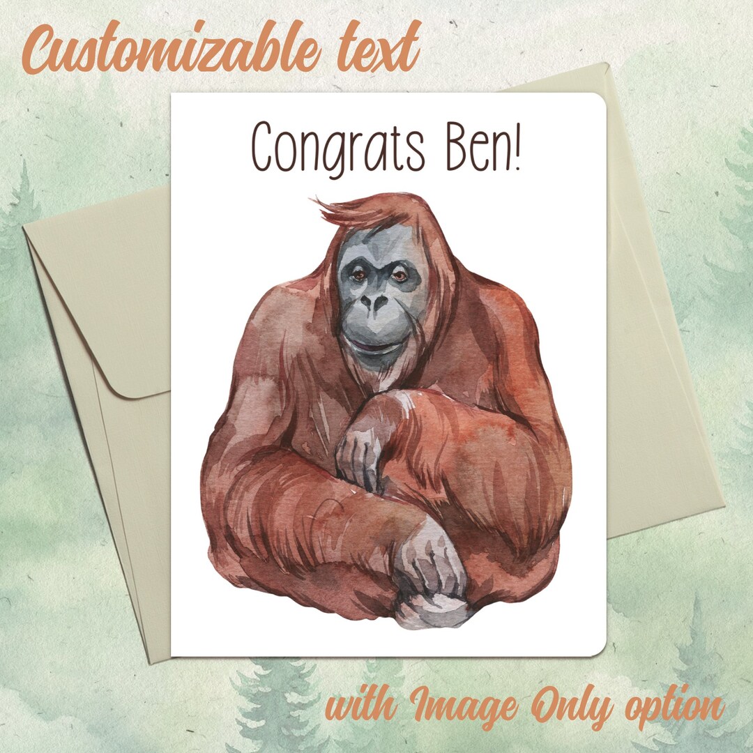 Orangutan Card. Personalized Handmade Greeting Card. Ape Card and ...