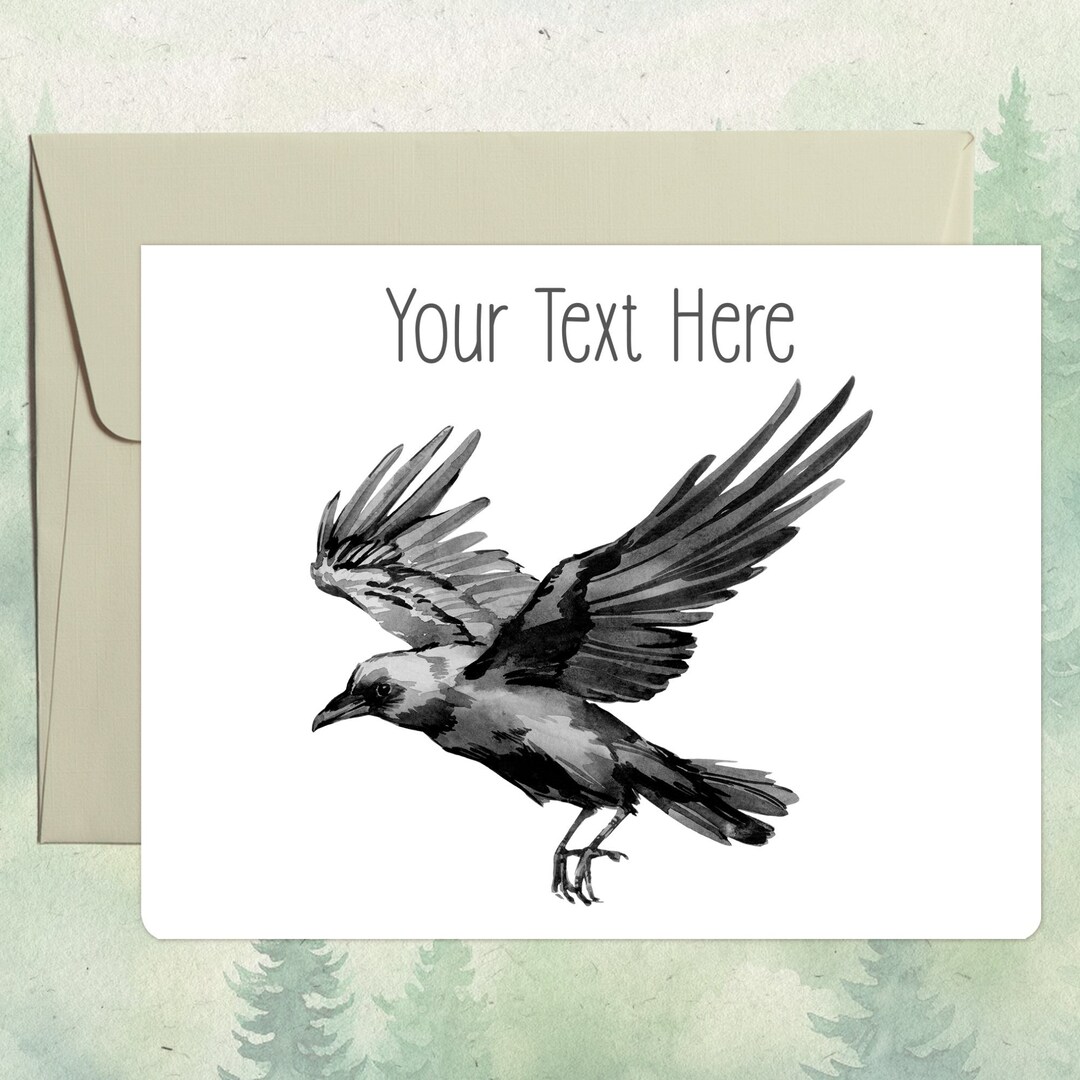 Crow Card. Personalized Handmade Greeting Card. Bird Card and Sticker ...