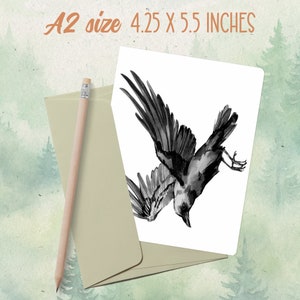 Crow Card. Personalized Handmade Greeting Card. Bird Card and Sticker ...